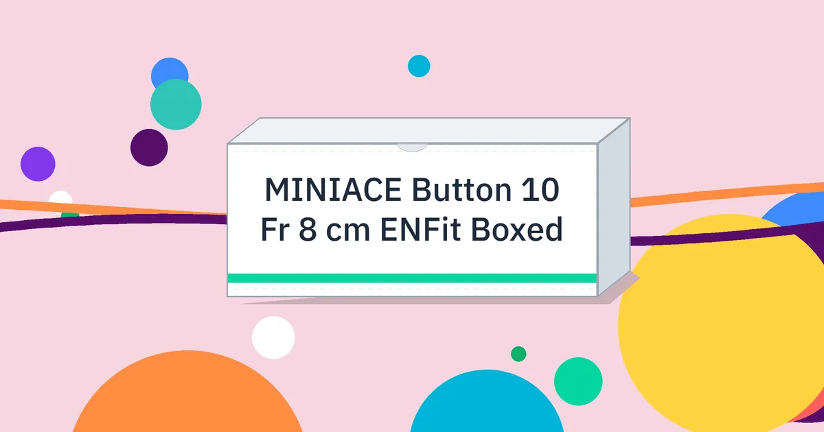 Symbolbild: Packung mit der Aufschrift MINIACE Button 10 Fr 8 cm ENFit Boxed (PZN 16953305) – Verfügbarkeit und Bezug in Apotheken in Frankfurt am Main