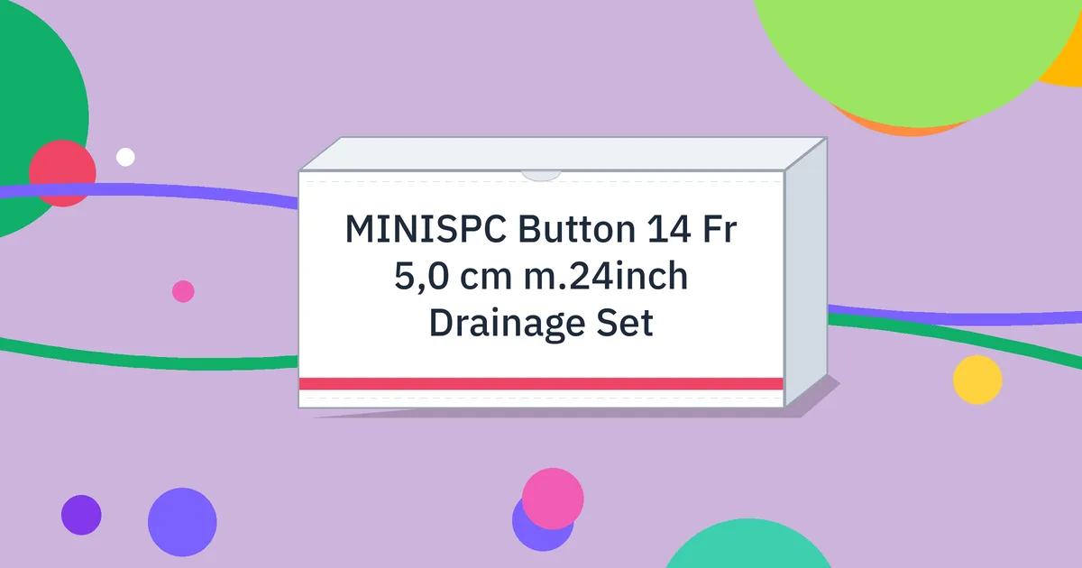 Symbolbild: Packung mit der Aufschrift MINISPC Button 14 Fr 5,0 cm m.24inch Drainage Set (PZN 20821822) – Verfügbarkeit und Bezug in Apotheken in Frankfurt am Main
