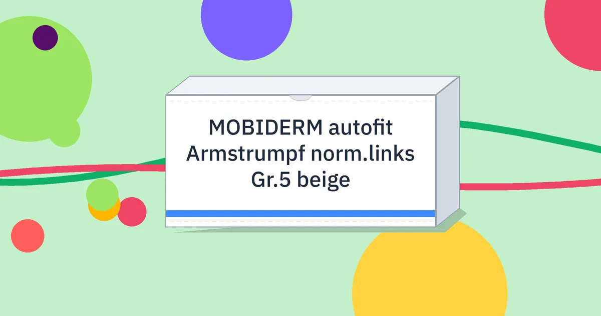 Symbolbild: Packung mit der Aufschrift MOBIDERM autofit Armstrumpf norm.links Gr.5 beige (PZN 13969777) – Verfügbarkeit und Bezug in Apotheken in Frankfurt am Main