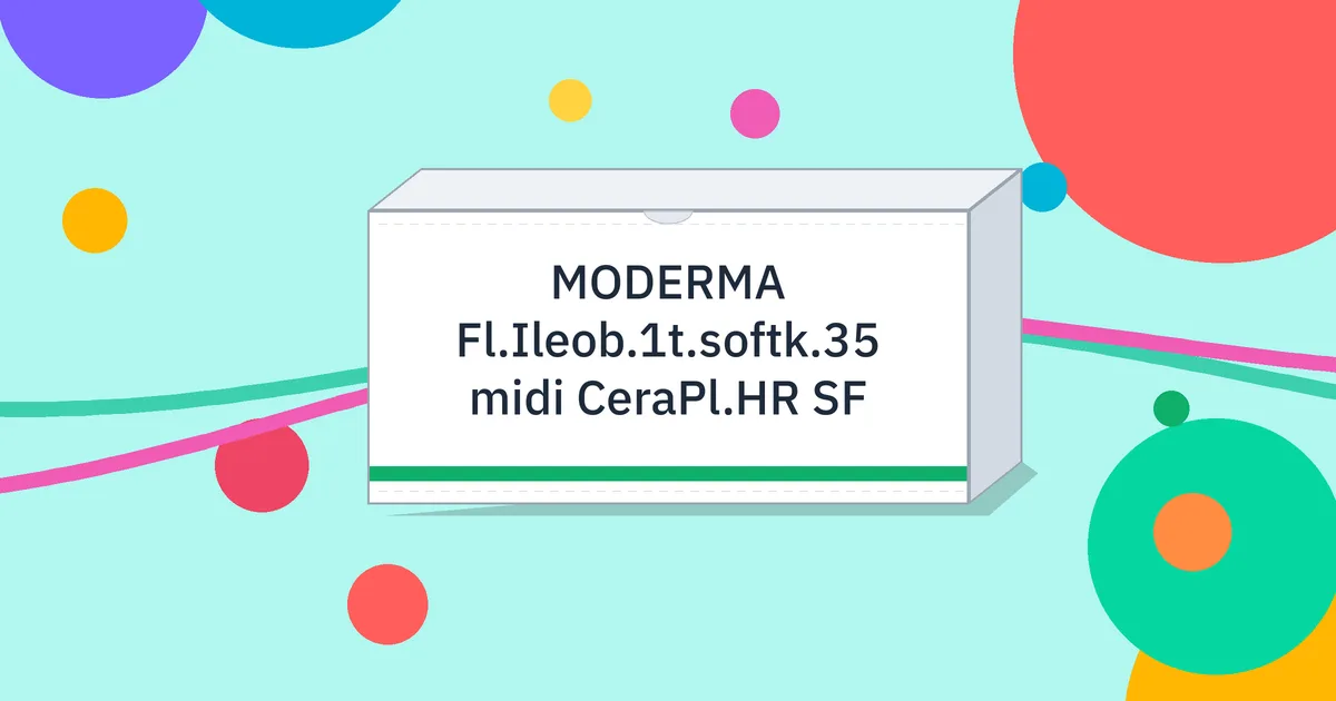 Symbolbild: Packung mit der Aufschrift MODERMA Fl.Ileob.1t.softk.35 midi CeraPl.HR SF (PZN 12417395) – Verfügbarkeit und Bezug in Apotheken in Frankfurt am Main