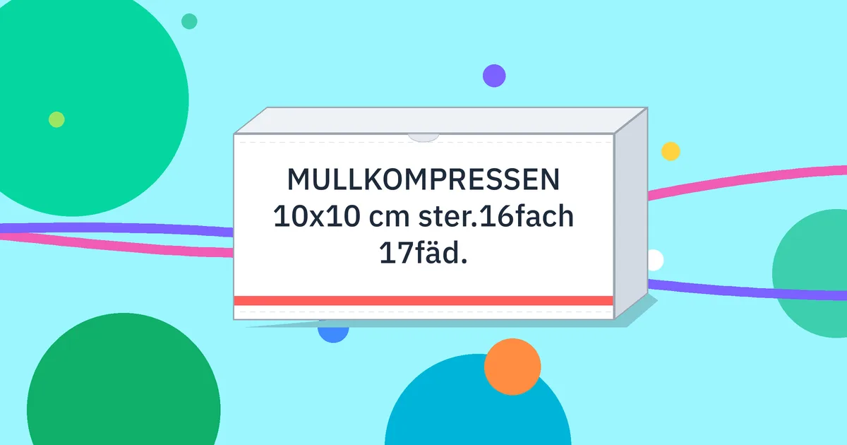 Symbolbild: Packung mit der Aufschrift MULLKOMPRESSEN 10x10 cm ster.16fach 17fäd. (PZN 06931389) – Verfügbarkeit und Bezug in Apotheken in Frankfurt am Main