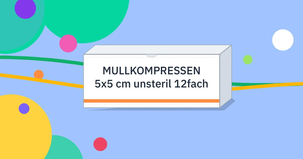 Symbolbild: Packung mit der Aufschrift MULLKOMPRESSEN 5x5 cm unsteril 12fach (PZN 04852734) – Verfügbarkeit und Bezug in Apotheken in Frankfurt am Main