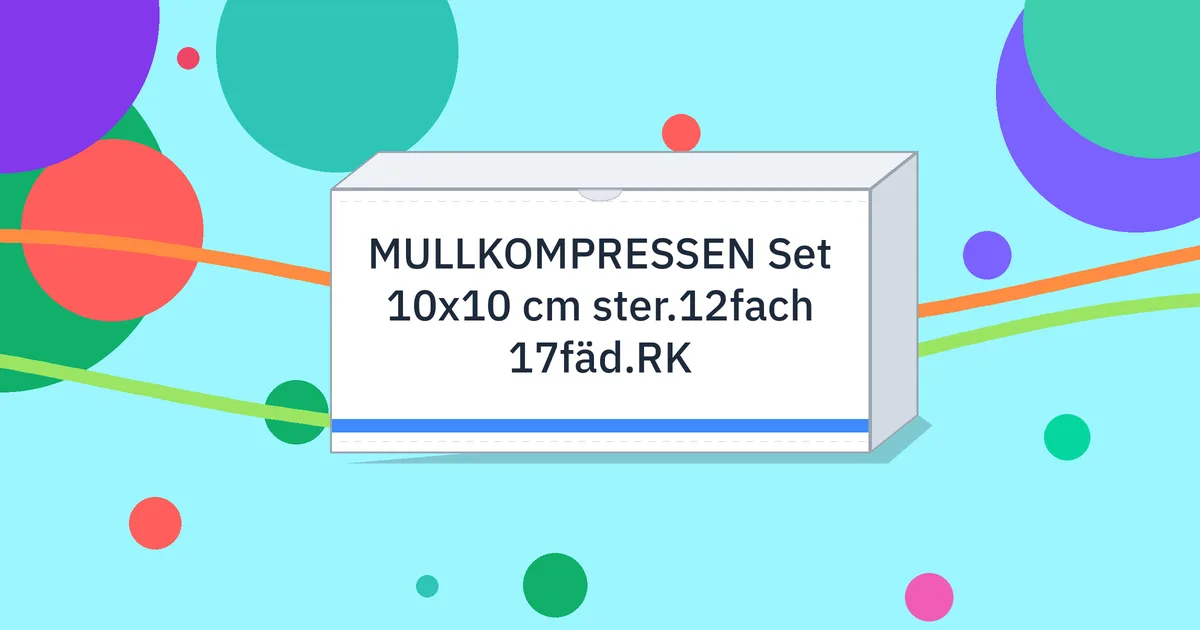 Symbolbild: Packung mit der Aufschrift MULLKOMPRESSEN Set 10x10 cm ster.12fach 17fäd.RK (PZN 06930639) – Verfügbarkeit und Bezug in Apotheken in Frankfurt am Main