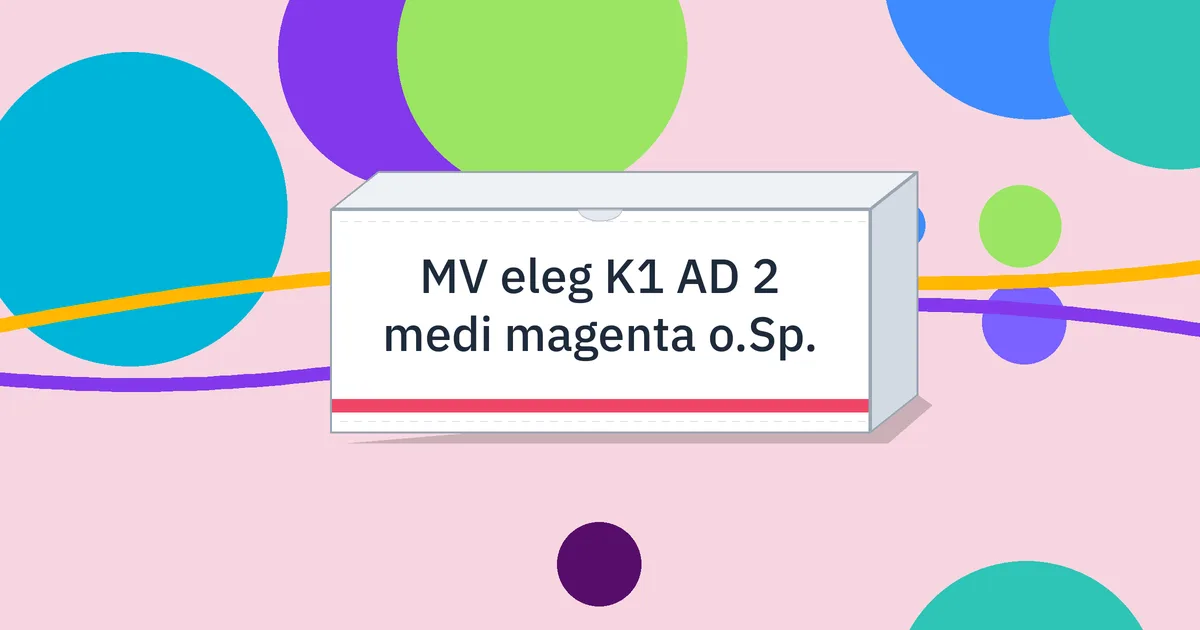 Symbolbild: Packung mit der Aufschrift MV eleg K1 AD 2 medi magenta o.Sp. (PZN 14618525) – Verfügbarkeit und Bezug in Apotheken in Frankfurt am Main