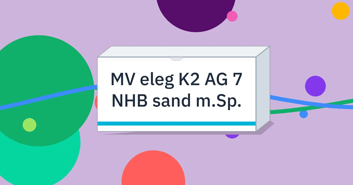 Symbolbild: Packung mit der Aufschrift MV eleg K2 AG 7 NHB sand m.Sp. (PZN 18929073) – Verfügbarkeit und Bezug in Apotheken in Frankfurt am Main