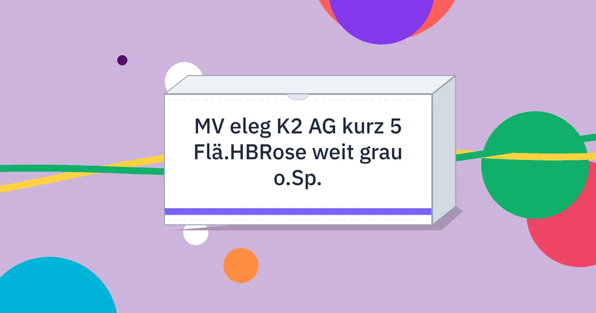 Symbolbild: Packung mit der Aufschrift MV eleg K2 AG kurz 5 Flä.HBRose weit grau o.Sp. (PZN 18926063) – Verfügbarkeit und Bezug in Apotheken in Frankfurt am Main