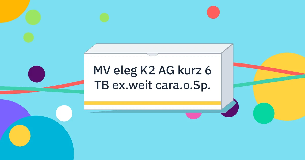 Symbolbild: Packung mit der Aufschrift MV eleg K2 AG kurz 6 TB ex.weit cara.o.Sp. (PZN 09880020) – Verfügbarkeit und Bezug in Apotheken in Frankfurt am Main