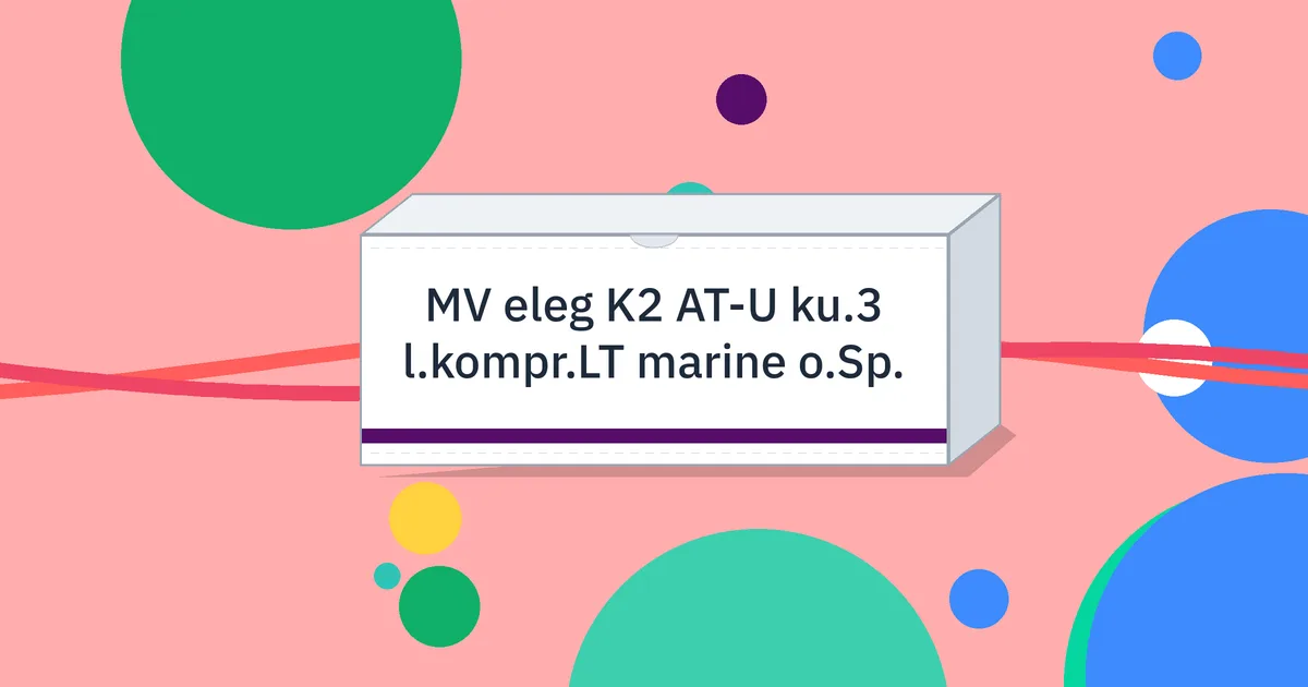 Symbolbild: Packung mit der Aufschrift MV eleg K2 AT-U ku.3 l.kompr.LT marine o.Sp. (PZN 14597059) – Verfügbarkeit und Bezug in Apotheken in Frankfurt am Main