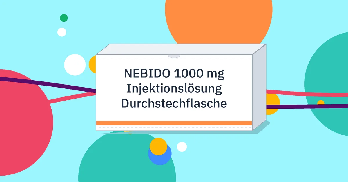Symbolbild: Packung mit der Aufschrift NEBIDO 1000 mg Injektionslösung Durchstechflasche (PZN 07052371) – Verfügbarkeit und Bezug in Apotheken in Frankfurt am Main
