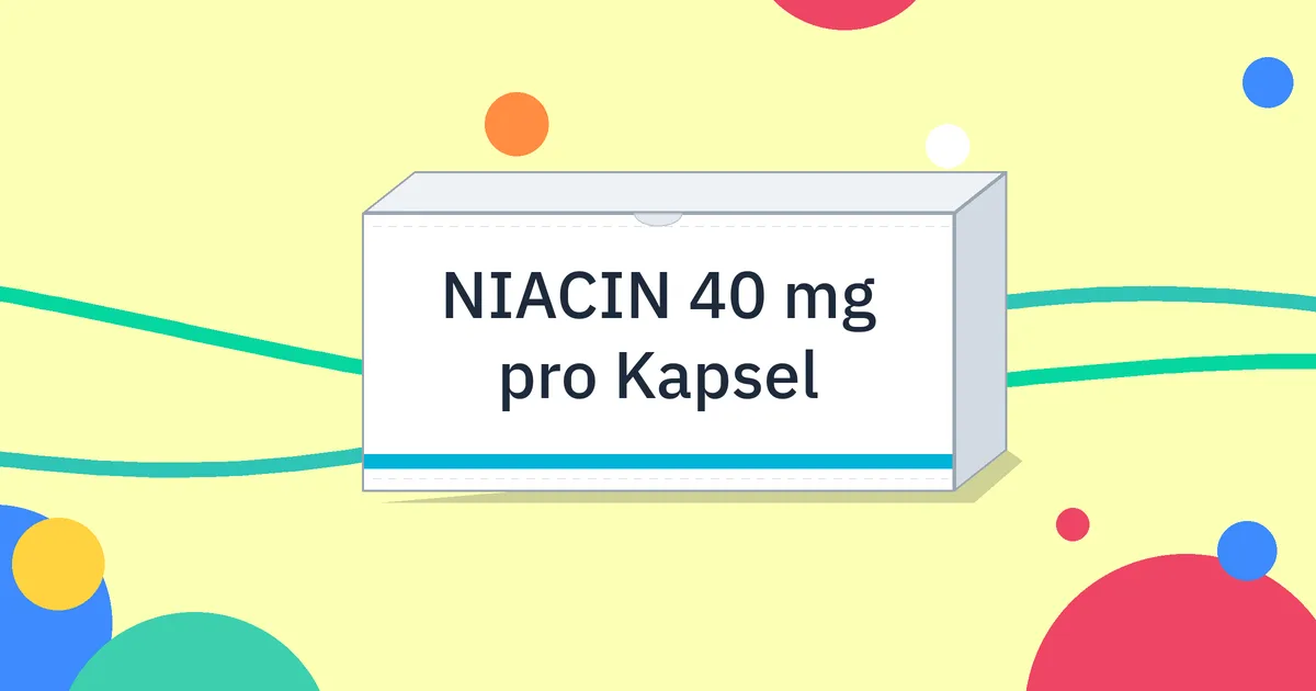 Symbolbild: Packung mit der Aufschrift NIACIN 40 mg pro Kapsel (PZN 13723987) – Verfügbarkeit und Bezug in Apotheken in Frankfurt am Main