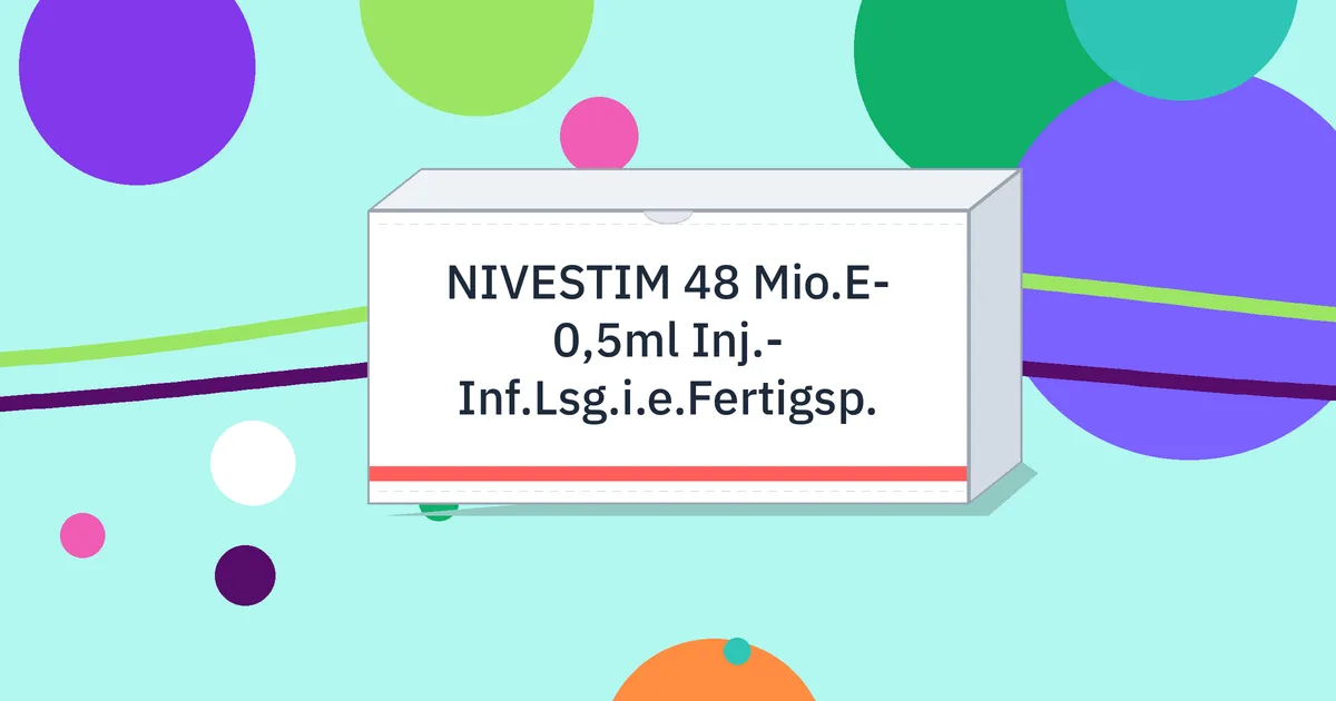 Symbolbild: Packung mit der Aufschrift NIVESTIM 48 Mio.E-0,5ml Inj.-Inf.Lsg.i.e.Fertigsp. (PZN 10713066) – Verfügbarkeit und Bezug in Apotheken in Frankfurt am Main
