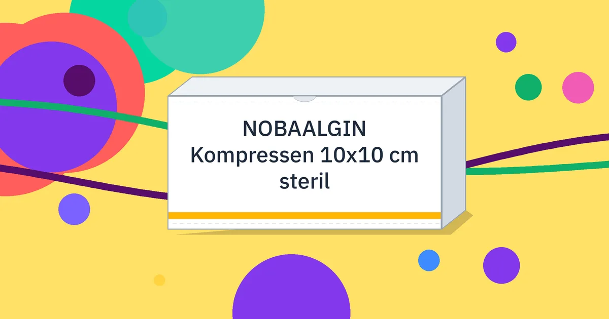 Symbolbild: Packung mit der Aufschrift NOBAALGIN Kompressen 10x10 cm steril (PZN 00752177) – Verfügbarkeit und Bezug in Apotheken in Frankfurt am Main