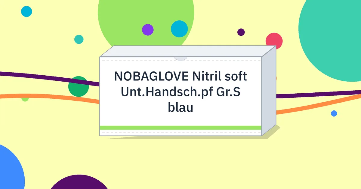 Symbolbild: Packung mit der Aufschrift NOBAGLOVE Nitril soft Unt.Handsch.pf Gr.S blau (PZN 15624278) – Verfügbarkeit und Bezug in Apotheken in Frankfurt am Main