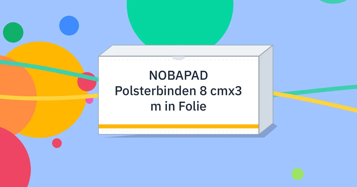 Symbolbild: Packung mit der Aufschrift NOBAPAD Polsterbinden 8 cmx3 m in Folie (PZN 07572024) – Verfügbarkeit und Bezug in Apotheken in Frankfurt am Main