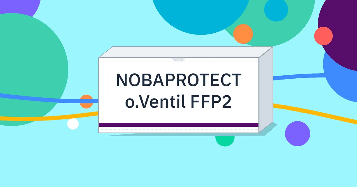 Symbolbild: Packung mit der Aufschrift NOBAPROTECT o.Ventil FFP2 (PZN 16259384) – Verfügbarkeit und Bezug in Apotheken in Frankfurt am Main