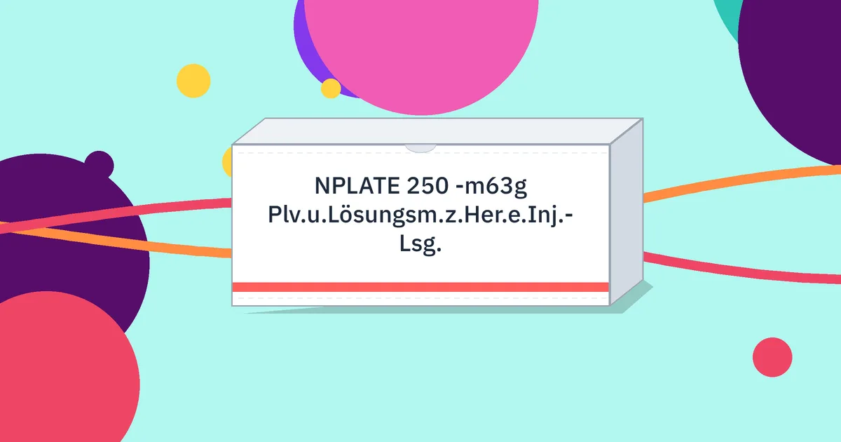 Symbolbild: Packung mit der Aufschrift NPLATE 250 -m63g Plv.u.Lösungsm.z.Her.e.Inj.-Lsg. (PZN 16353887) – Verfügbarkeit und Bezug in Apotheken in Frankfurt am Main