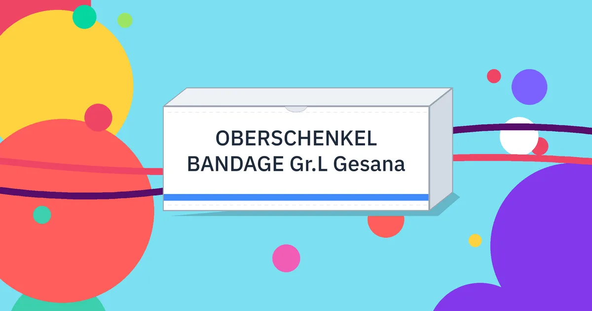 Symbolbild: Packung mit der Aufschrift OBERSCHENKEL BANDAGE Gr.L Gesana (PZN 03862185) – Verfügbarkeit und Bezug in Apotheken in Frankfurt am Main