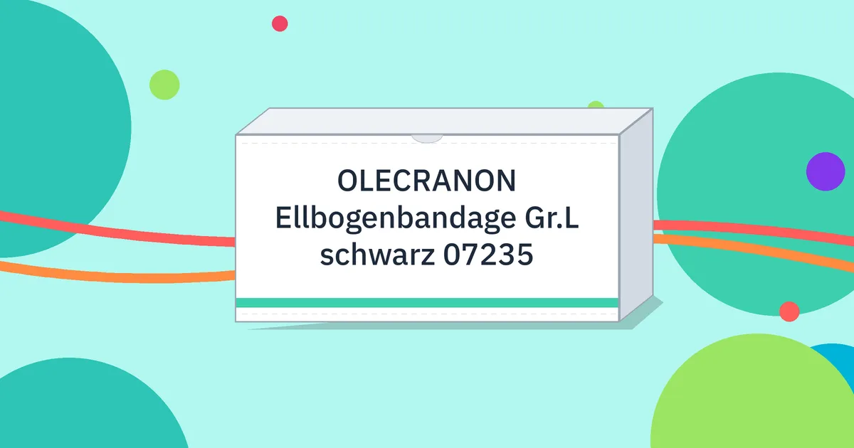 Symbolbild: Packung mit der Aufschrift OLECRANON Ellbogenbandage Gr.L schwarz 07235 (PZN 04473422) – Verfügbarkeit und Bezug in Apotheken in Frankfurt am Main