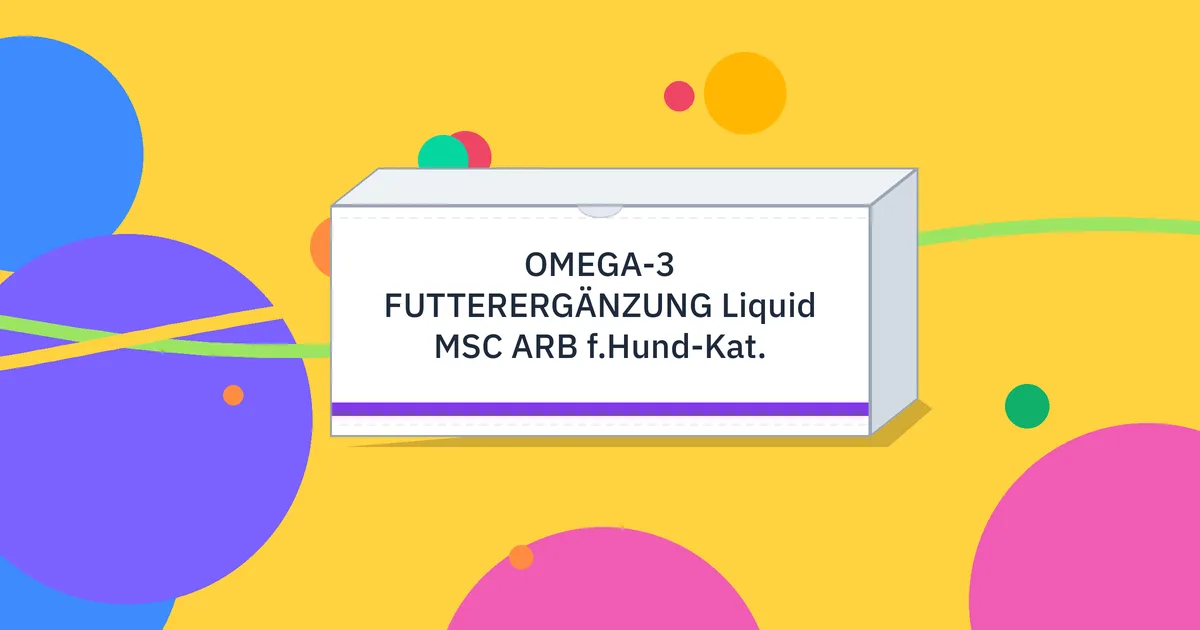 Symbolbild: Packung mit der Aufschrift OMEGA-3 FUTTERERGÄNZUNG Liquid MSC ARB f.Hund-Kat. (PZN 20194213) – Verfügbarkeit und Bezug in Apotheken in Frankfurt am Main