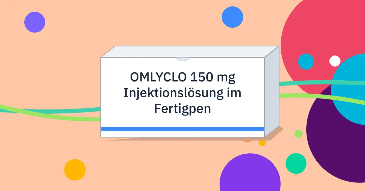 Symbolbild: Packung mit der Aufschrift OMLYCLO 150 mg Injektionslösung im Fertigpen (PZN 20292631) – Verfügbarkeit und Bezug in Apotheken in Frankfurt am Main