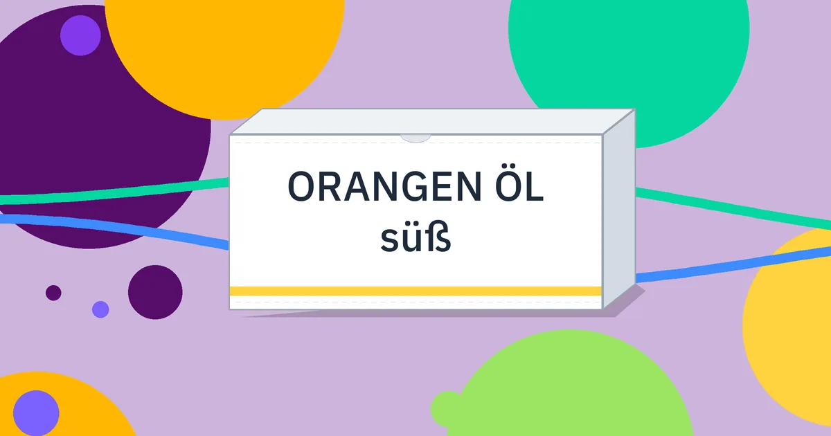 Symbolbild: Packung mit der Aufschrift ORANGEN ÖL süß (PZN 03681609) – Verfügbarkeit und Bezug in Apotheken in Frankfurt am Main