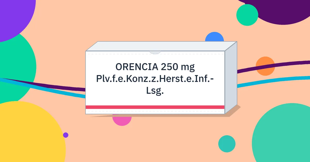 Symbolbild: Packung mit der Aufschrift ORENCIA 250 mg Plv.f.e.Konz.z.Herst.e.Inf.-Lsg. (PZN 02063625) – Verfügbarkeit und Bezug in Apotheken in Frankfurt am Main