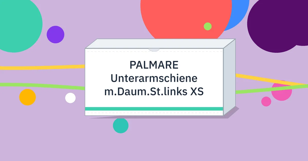 Symbolbild: Packung mit der Aufschrift PALMARE Unterarmschiene m.Daum.St.links XS (PZN 07504873) – Verfügbarkeit und Bezug in Apotheken in Frankfurt am Main