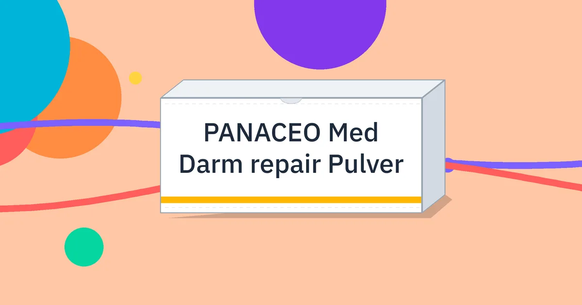 Symbolbild: Packung mit der Aufschrift PANACEO Med Darm repair Pulver (PZN 16886307) – Verfügbarkeit und Bezug in Apotheken in Frankfurt am Main