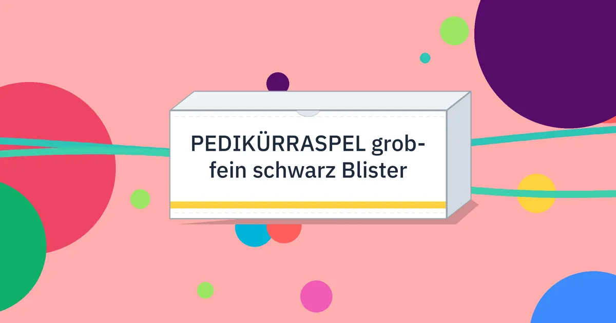 Symbolbild: Packung mit der Aufschrift PEDIKÜRRASPEL grob-fein schwarz Blister (PZN 01602907) – Verfügbarkeit und Bezug in Apotheken in Frankfurt am Main