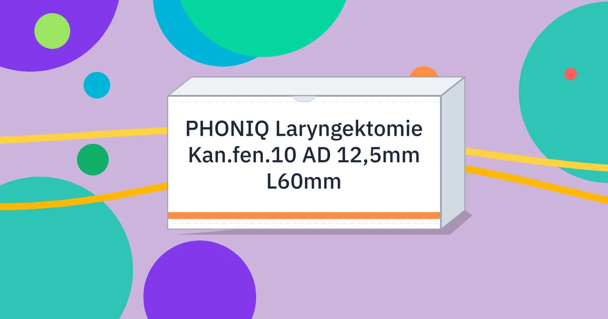 Symbolbild: Packung mit der Aufschrift PHONIQ Laryngektomie Kan.fen.10 AD 12,5mm L60mm (PZN 17381934) – Verfügbarkeit und Bezug in Apotheken in Frankfurt am Main