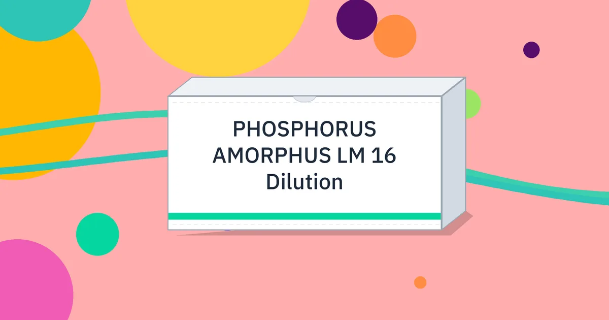 Symbolbild: Packung mit der Aufschrift PHOSPHORUS AMORPHUS LM 16 Dilution (PZN 13034472) – Verfügbarkeit und Bezug in Apotheken in Frankfurt am Main