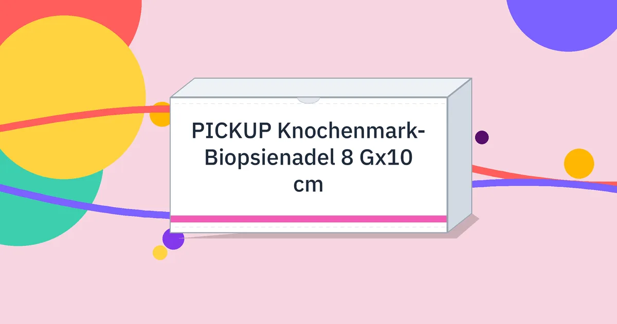 Symbolbild: Packung mit der Aufschrift PICKUP Knochenmark-Biopsienadel 8 Gx10 cm (PZN 19276207) – Verfügbarkeit und Bezug in Apotheken in Frankfurt am Main
