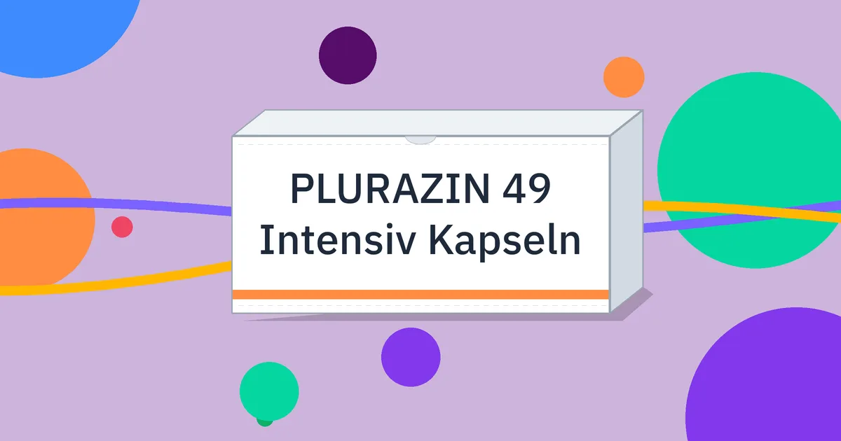 Symbolbild: Packung mit der Aufschrift PLURAZIN 49 Intensiv Kapseln (PZN 12394174) – Verfügbarkeit und Bezug in Apotheken in Frankfurt am Main