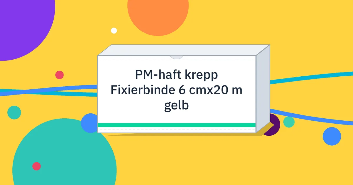 Symbolbild: Packung mit der Aufschrift PM-haft krepp Fixierbinde 6 cmx20 m gelb (PZN 18846565) – Verfügbarkeit und Bezug in Apotheken in Frankfurt am Main