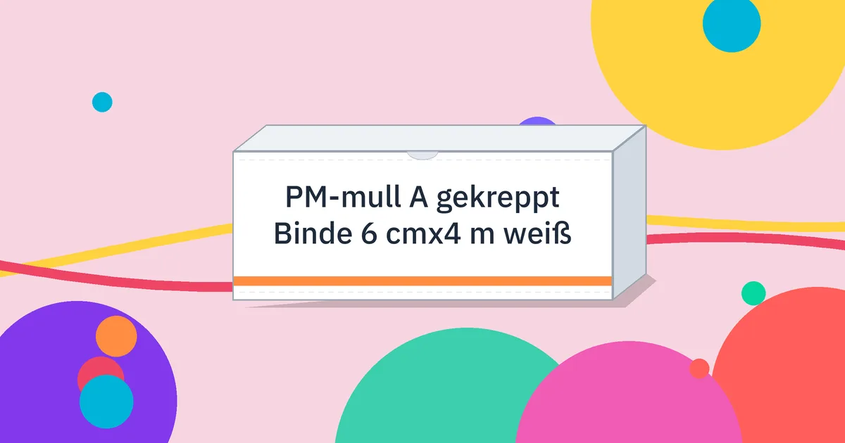 Symbolbild: Packung mit der Aufschrift PM-mull A gekreppt Binde 6 cmx4 m weiß (PZN 18845548) – Verfügbarkeit und Bezug in Apotheken in Frankfurt am Main