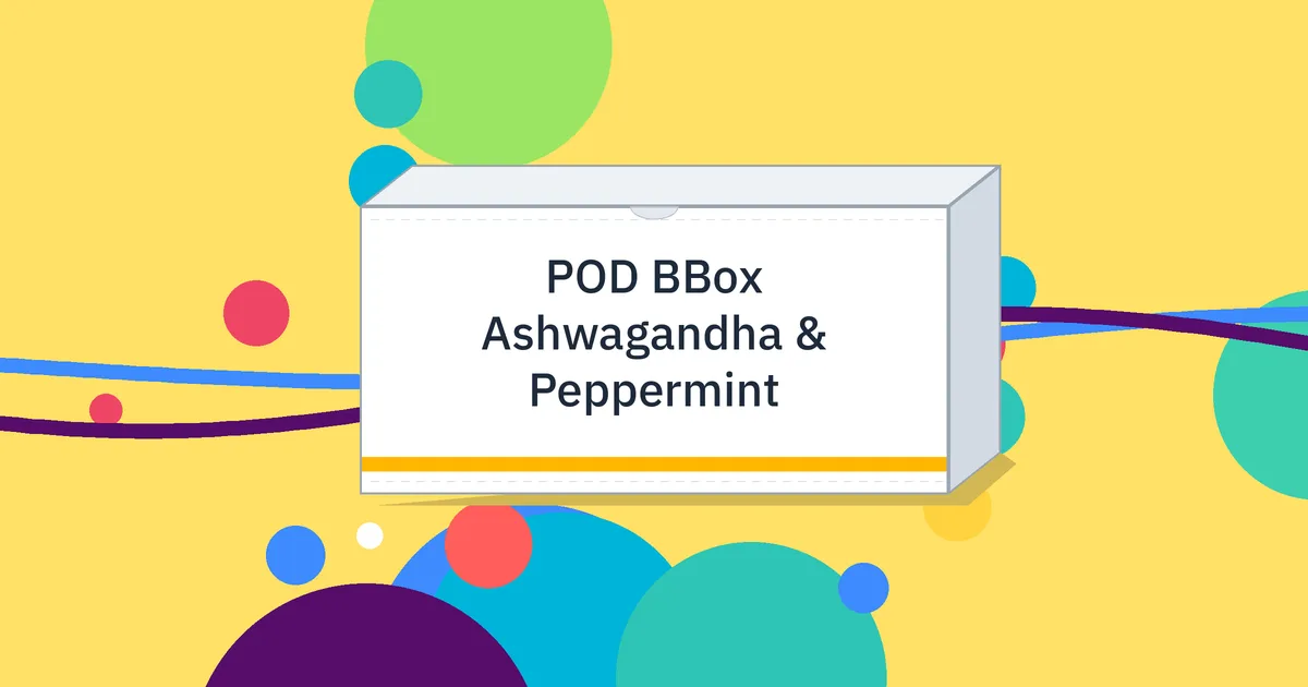 Symbolbild: Packung mit der Aufschrift POD BBox Ashwagandha & Peppermint (PZN 18907806) – Verfügbarkeit und Bezug in Apotheken in Frankfurt am Main