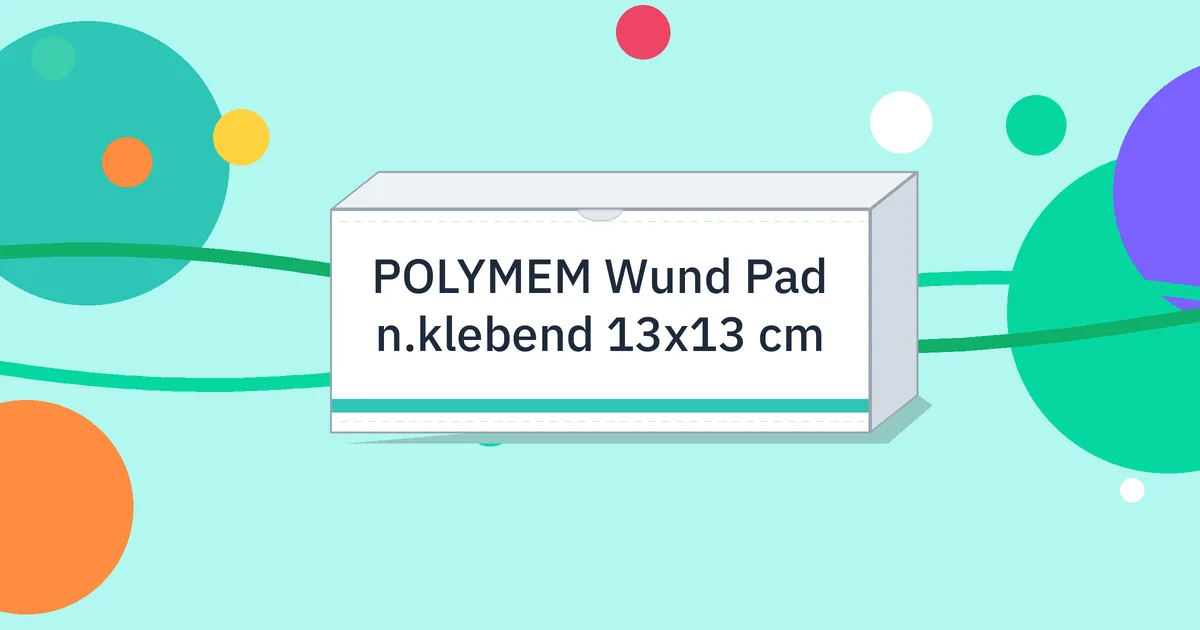 Symbolbild: Packung mit der Aufschrift POLYMEM Wund Pad n.klebend 13x13 cm (PZN 16784311) – Verfügbarkeit und Bezug in Apotheken in Frankfurt am Main