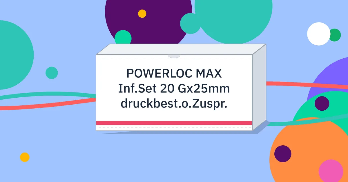Symbolbild: Packung mit der Aufschrift POWERLOC MAX Inf.Set 20 Gx25mm druckbest.o.Zuspr. (PZN 19129274) – Verfügbarkeit und Bezug in Apotheken in Frankfurt am Main