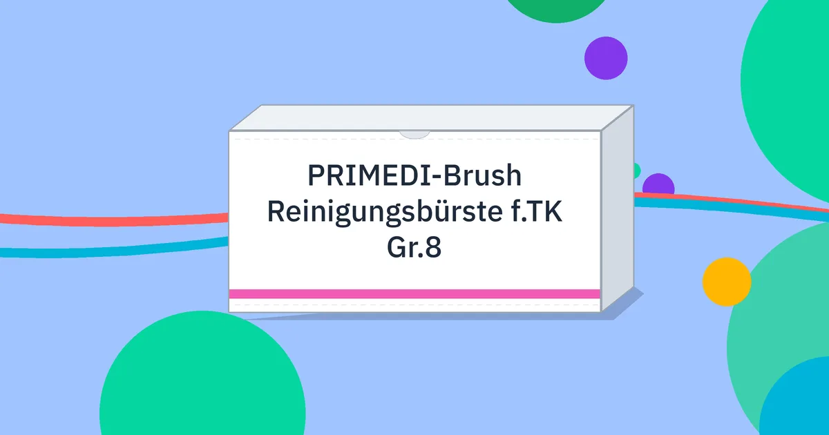 Symbolbild: Packung mit der Aufschrift PRIMEDI-Brush Reinigungsbürste f.TK Gr.8 (PZN 19999957) – Verfügbarkeit und Bezug in Apotheken in Frankfurt am Main