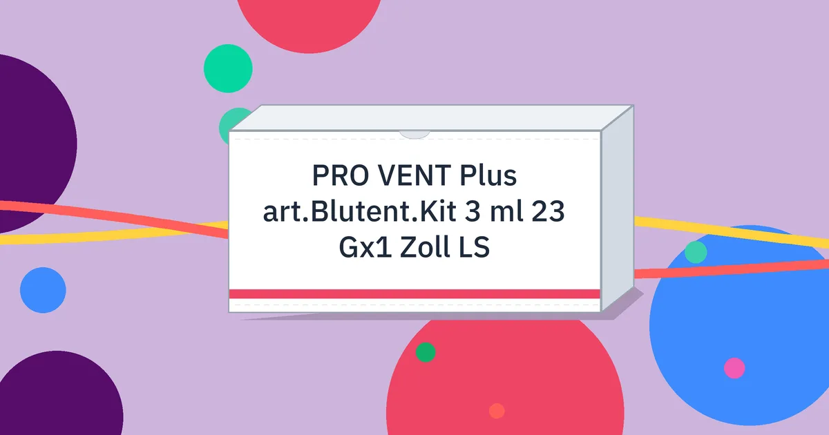 Symbolbild: Packung mit der Aufschrift PRO VENT Plus art.Blutent.Kit 3 ml 23 Gx1 Zoll LS (PZN 09218321) – Verfügbarkeit und Bezug in Apotheken in Frankfurt am Main