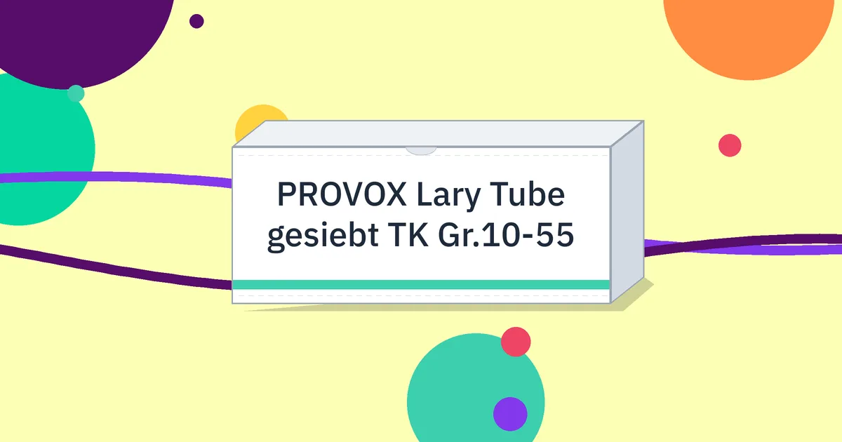 Symbolbild: Packung mit der Aufschrift PROVOX Lary Tube gesiebt TK Gr.10-55 (PZN 02398610) – Verfügbarkeit und Bezug in Apotheken in Frankfurt am Main