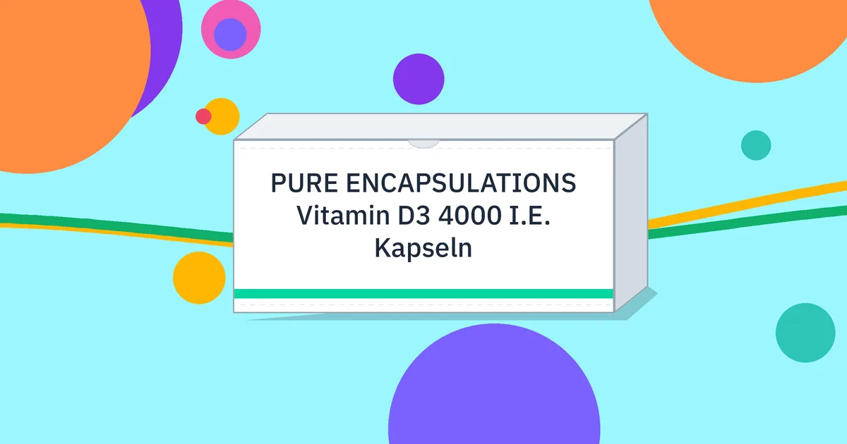 Symbolbild: Packung mit der Aufschrift PURE ENCAPSULATIONS Vitamin D3 4000 I.E. Kapseln (PZN 15264199) – Verfügbarkeit und Bezug in Apotheken in Frankfurt am Main