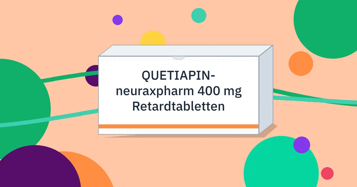 Symbolbild: Packung mit der Aufschrift QUETIAPIN-neuraxpharm 400 mg Retardtabletten (PZN 09445933) – Verfügbarkeit und Bezug in Apotheken in Frankfurt am Main