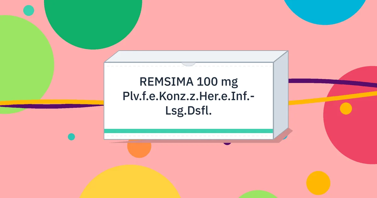 Symbolbild: Packung mit der Aufschrift REMSIMA 100 mg Plv.f.e.Konz.z.Her.e.Inf.-Lsg.Dsfl. (PZN 18380575) – Verfügbarkeit und Bezug in Apotheken in Frankfurt am Main