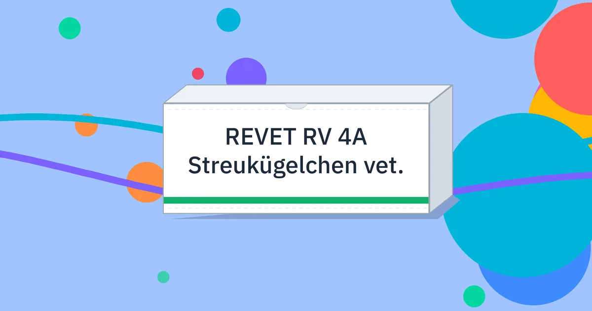 Symbolbild: Packung mit der Aufschrift REVET RV 4A Streukügelchen vet. (PZN 19180789) – Verfügbarkeit und Bezug in Apotheken in Frankfurt am Main