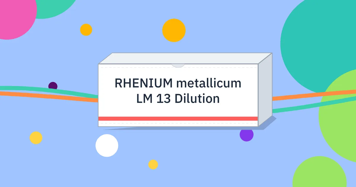 Symbolbild: Packung mit der Aufschrift RHENIUM metallicum LM 13 Dilution (PZN 13049019) – Verfügbarkeit und Bezug in Apotheken in Frankfurt am Main