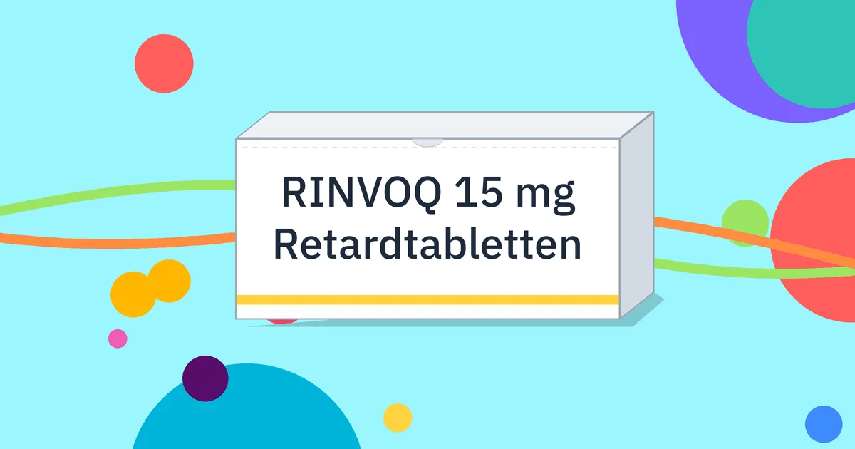 Symbolbild: Packung mit der Aufschrift RINVOQ 15 mg Retardtabletten (PZN 16687826) – Verfügbarkeit und Bezug in Apotheken in Frankfurt am Main