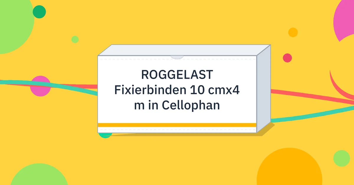 Symbolbild: Packung mit der Aufschrift ROGGELAST Fixierbinden 10 cmx4 m in Cellophan (PZN 03438429) – Verfügbarkeit und Bezug in Apotheken in Frankfurt am Main