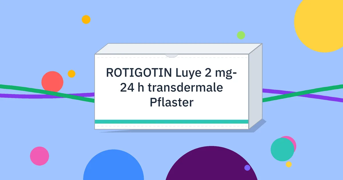 Symbolbild: Packung mit der Aufschrift ROTIGOTIN Luye 2 mg-24 h transdermale Pflaster (PZN 19379249) – Verfügbarkeit und Bezug in Apotheken in Frankfurt am Main