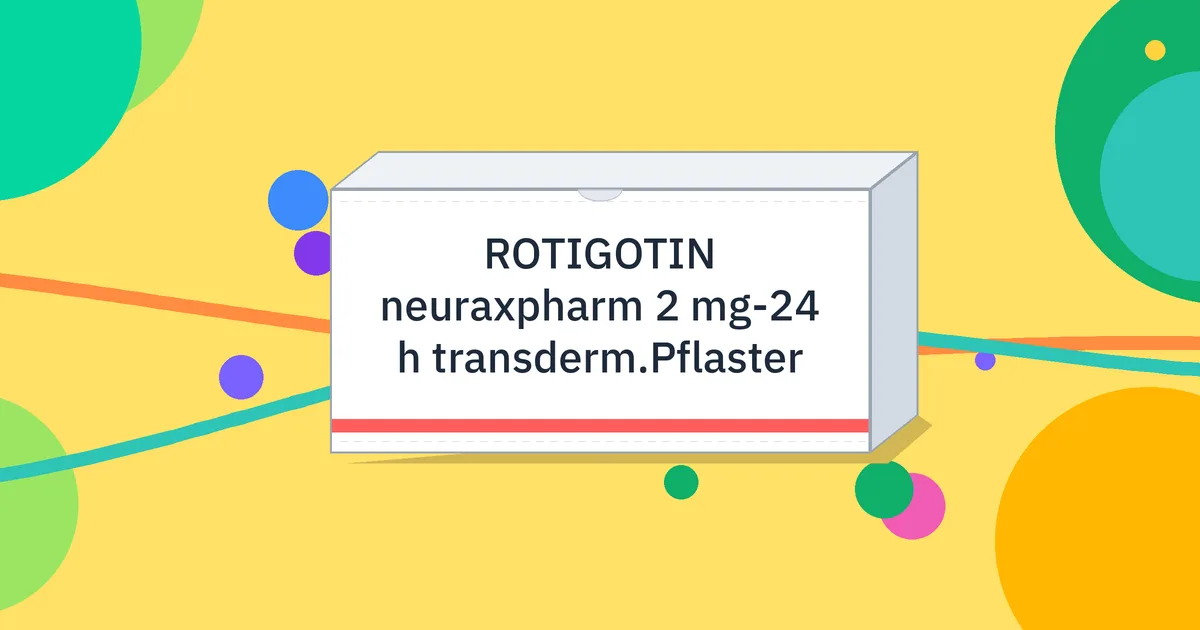Symbolbild: Packung mit der Aufschrift ROTIGOTIN neuraxpharm 2 mg-24 h transderm.Pflaster (PZN 01147308) – Verfügbarkeit und Bezug in Apotheken in Frankfurt am Main